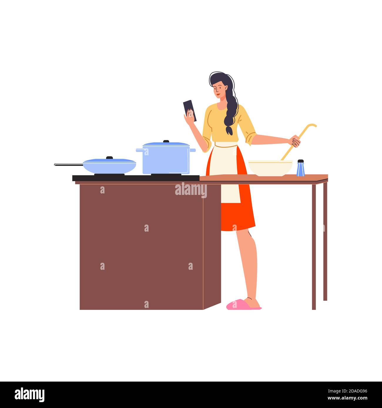 Flat cartoon character surfing internet, vector illustration concept ...