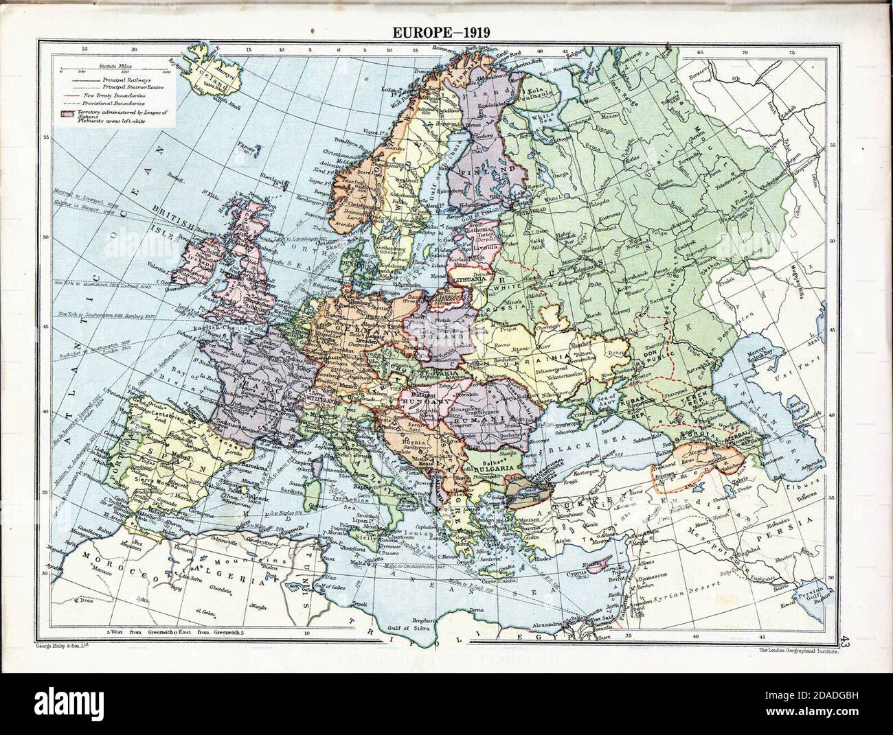 London Geographical Institute's 1919 map of Europe after the treaties ...