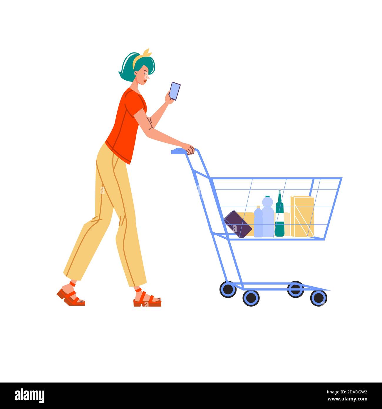 Flat cartoon character surfing internet, vector illustration concept ...