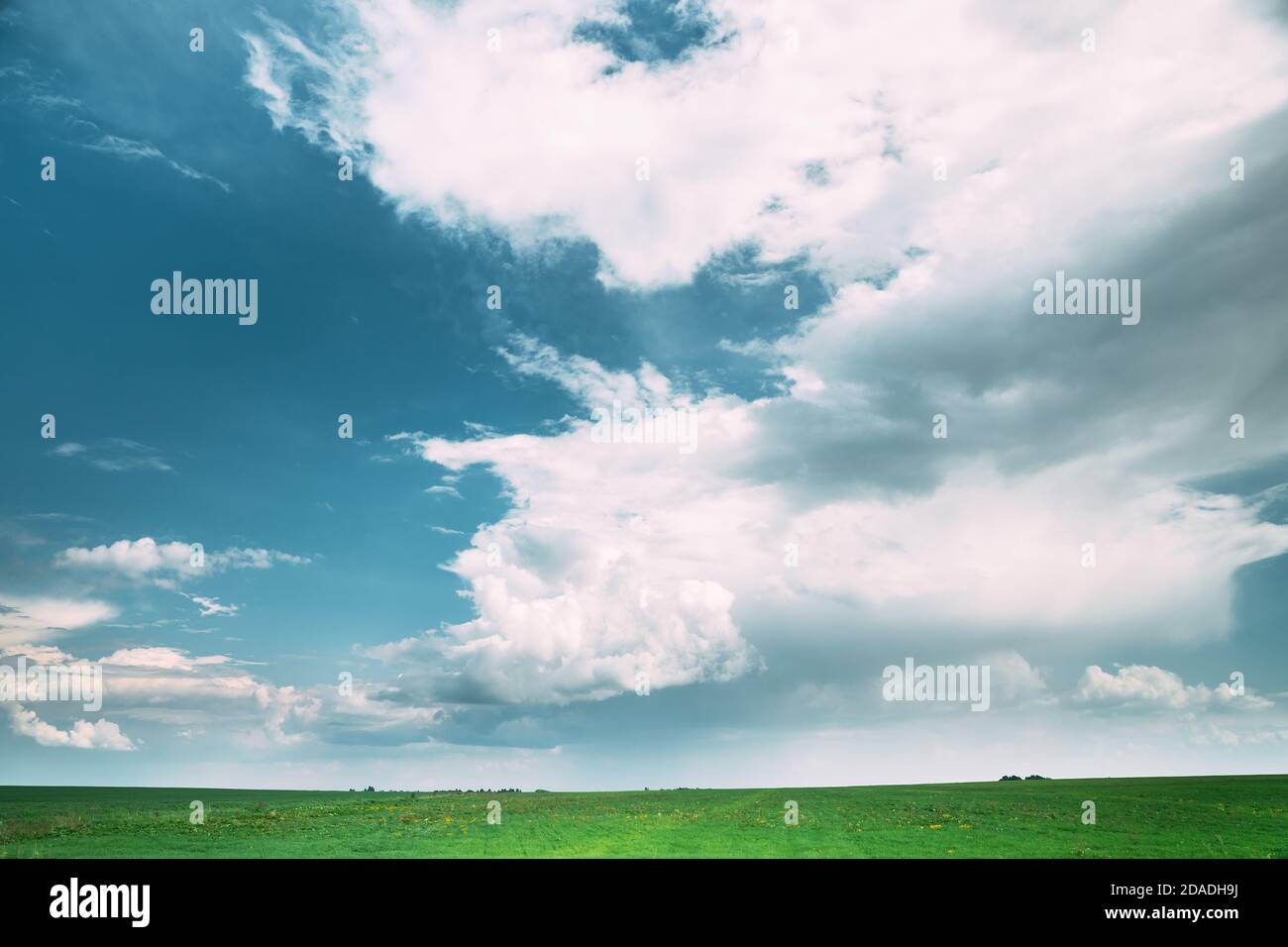 Countryside Rural Field Meadow Landscape In Summer Rainy Day. Scenic ...