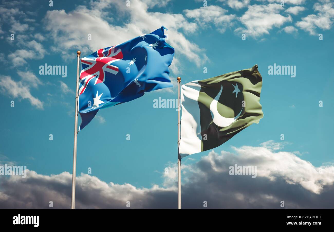 Beautiful national state flags of Pakistan and Australia together at ...