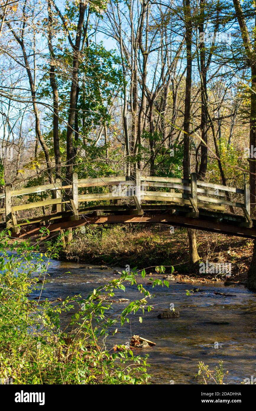 A Wooden Bridge Going Over a Small Stream on a Clear Autumn Day at ...