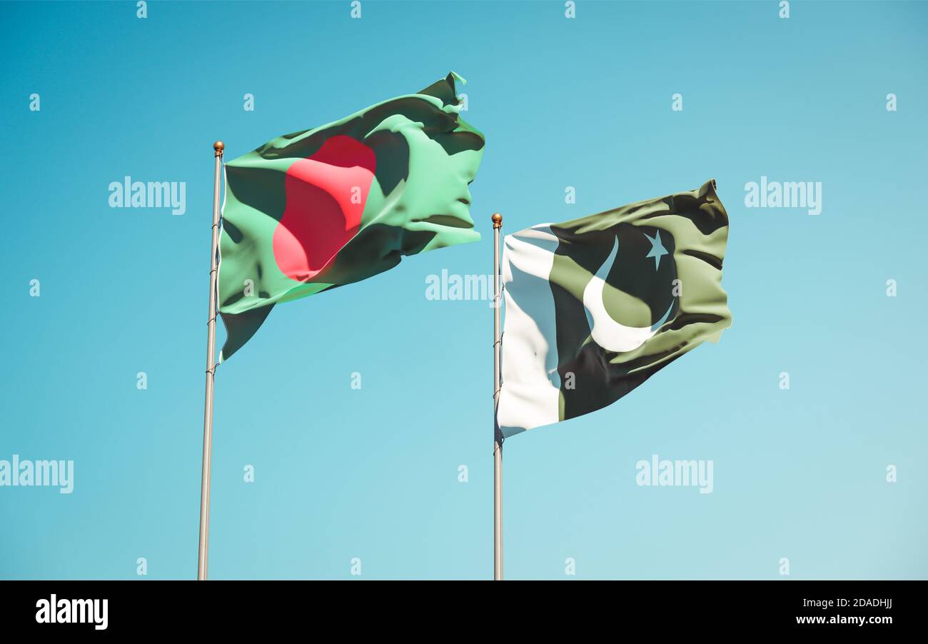 Beautiful national state flags of Pakistan and Bangladesh together at ...