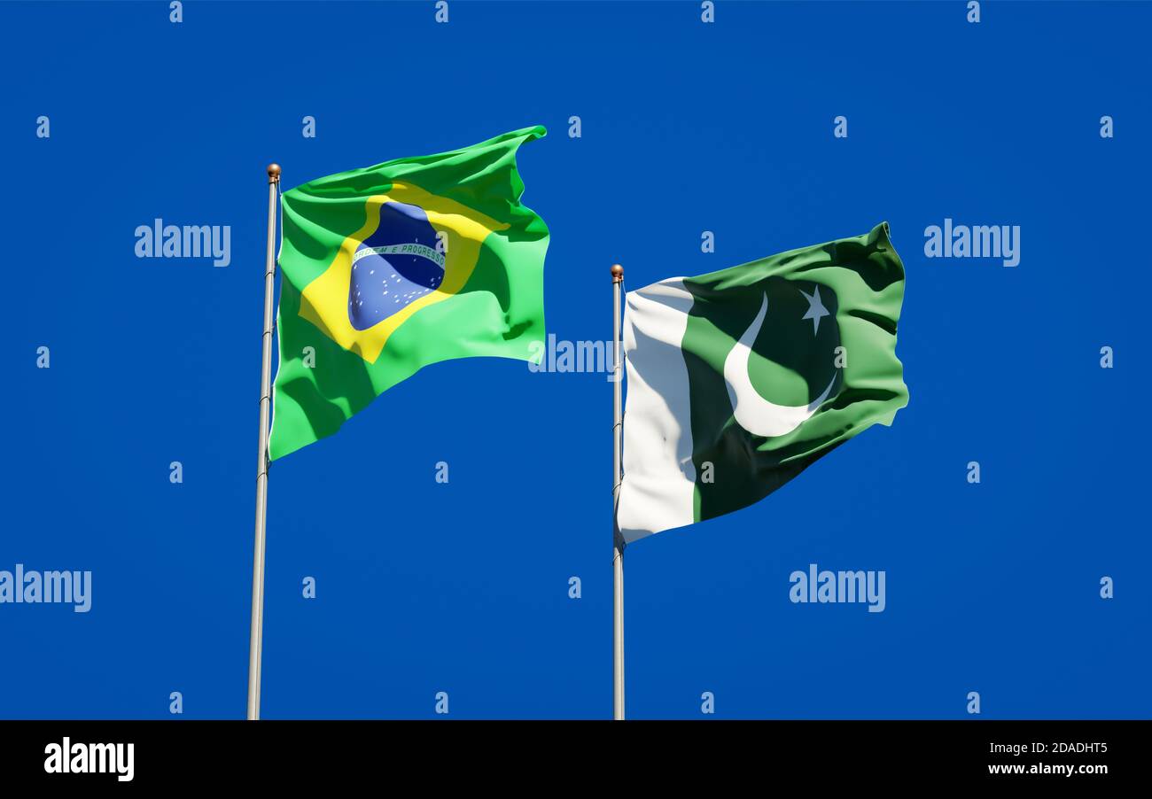 Beautiful national state flags of Brazil and Pakistan together at the ...