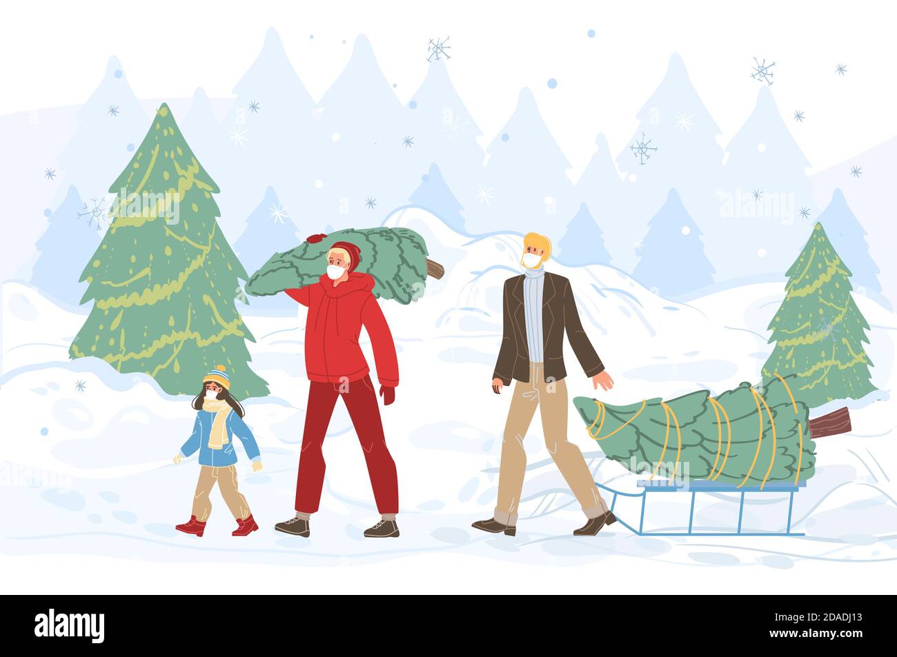 Flat cartoon characters happy holidays vector illustration concept ...