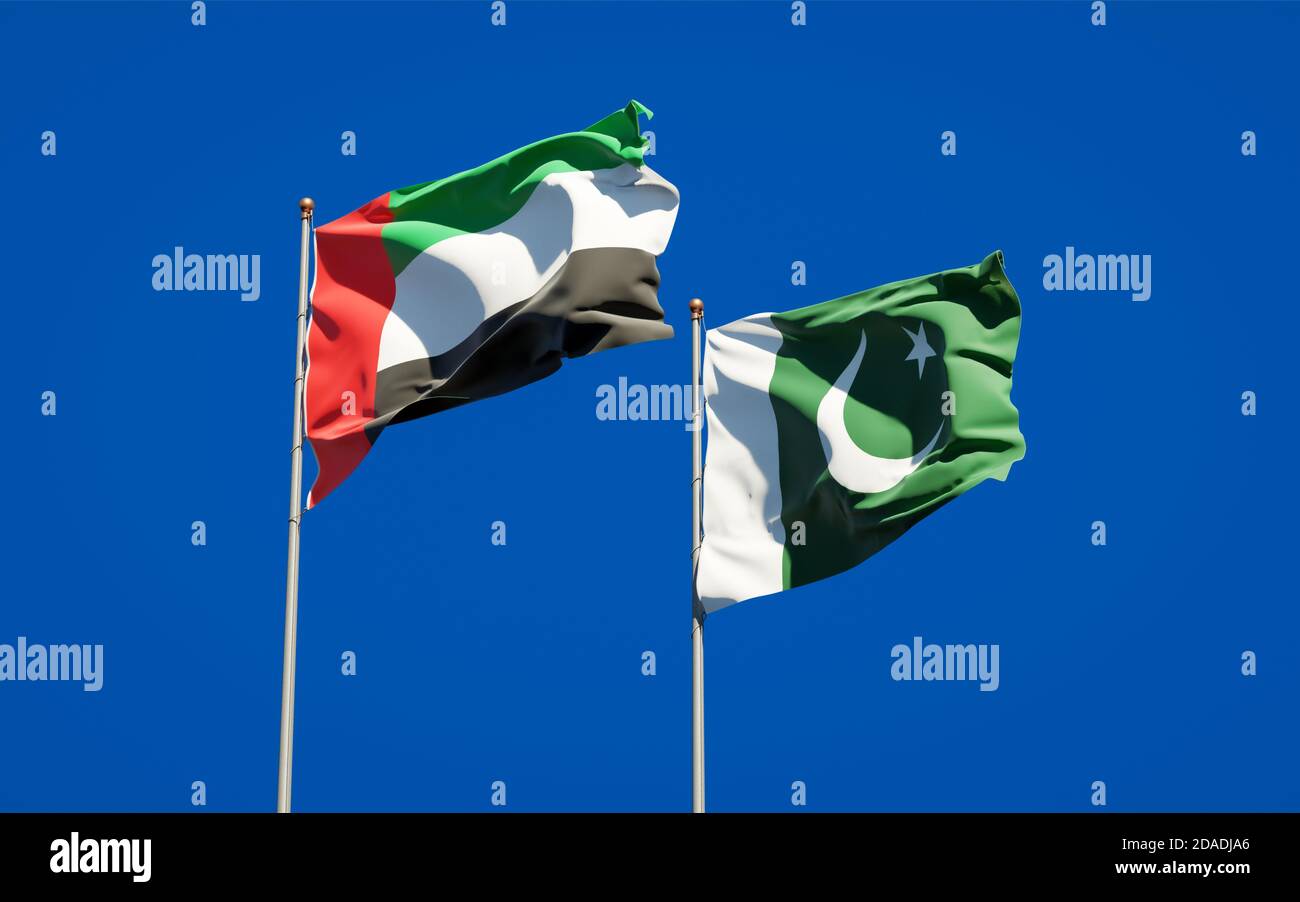 Beautiful national state flags of United Arab Emirates UAE and Pakistan ...