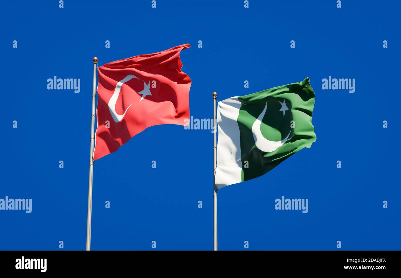 Beautiful national state flags of Turkey and Pakistan together at the ...