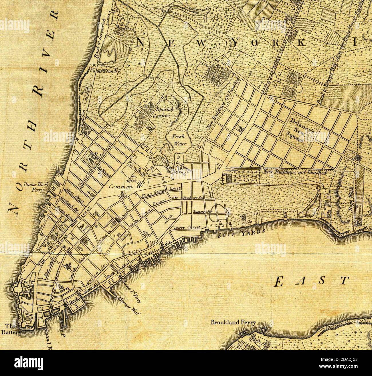 A portion of a map of the city from 1776; De Lancey Square and the grid ...