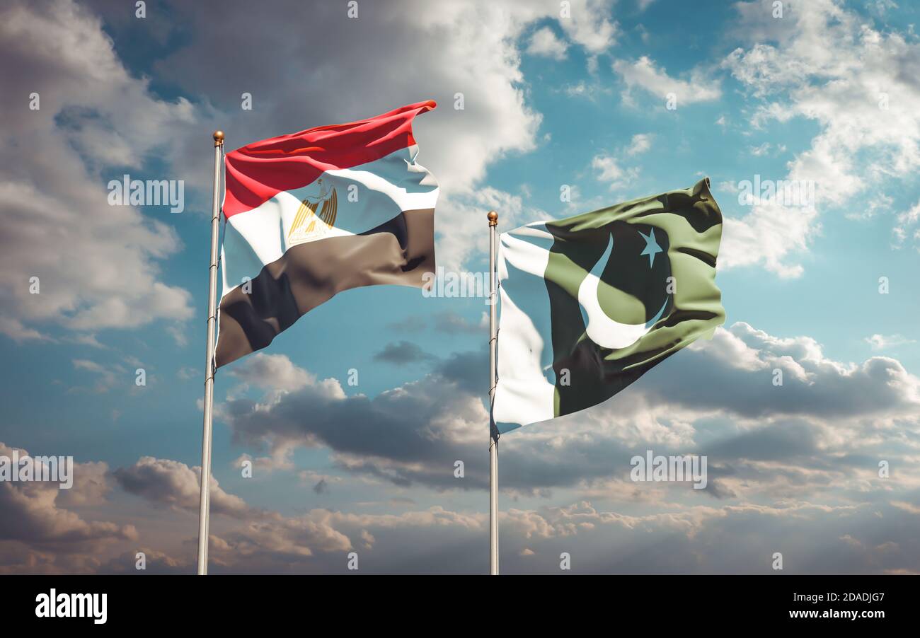 Beautiful national state flags of Egypt and Pakistan together at the ...
