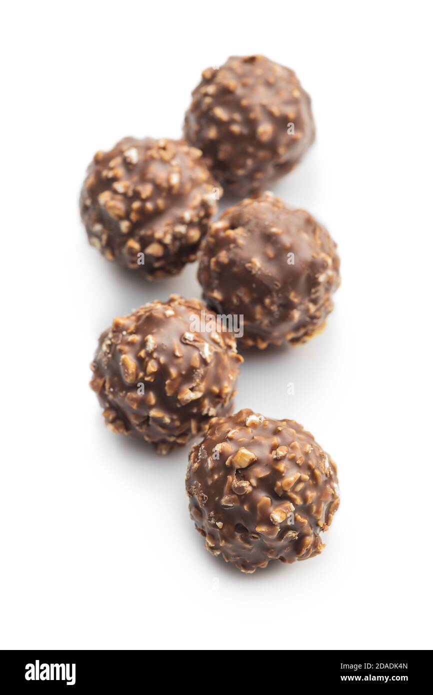 Sweet chocolate truffles. Tasty belgian pralines balls isolated on ...