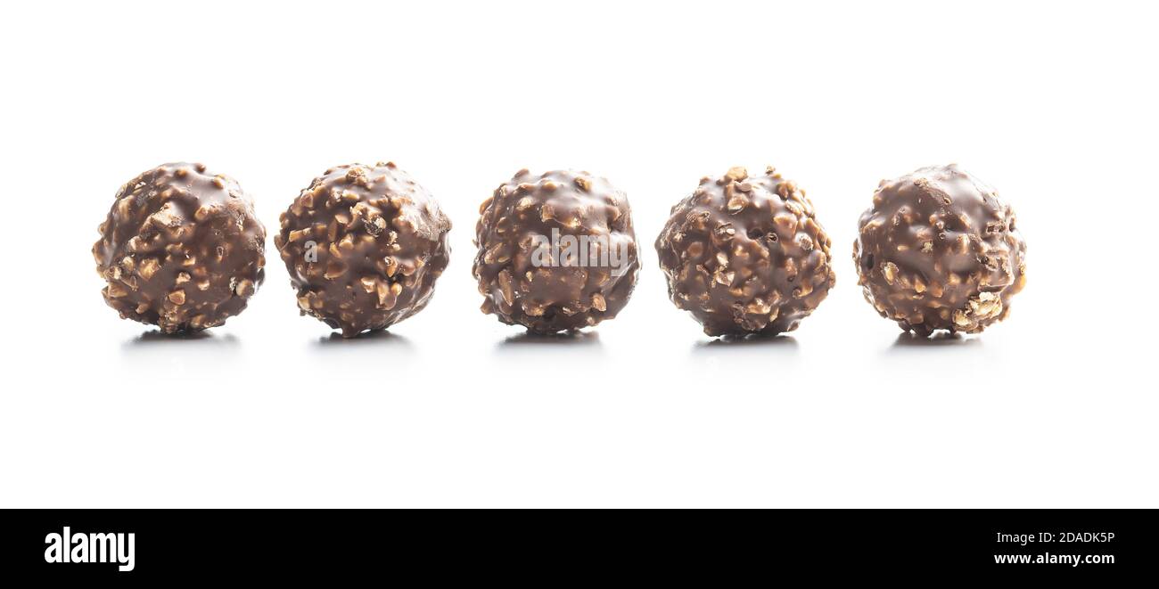 Sweet chocolate truffles. Tasty belgian pralines balls isolated on ...