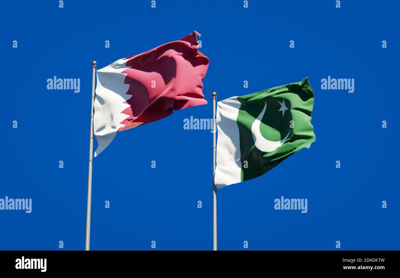 Beautiful national state flags of Qatar and Pakistan together at the ...