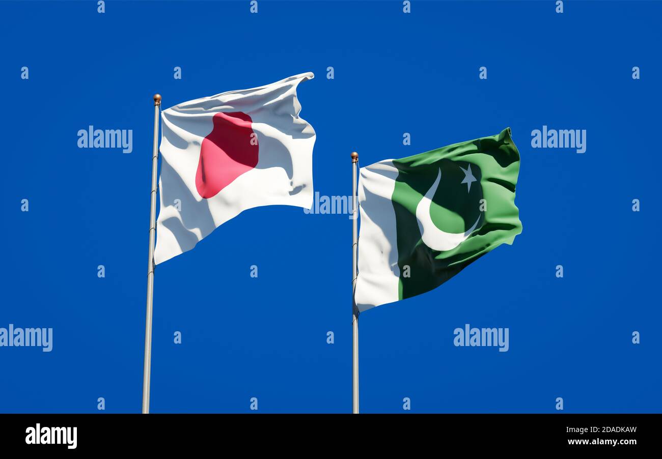 Beautiful national state flags of Japan and Pakistan together at the ...