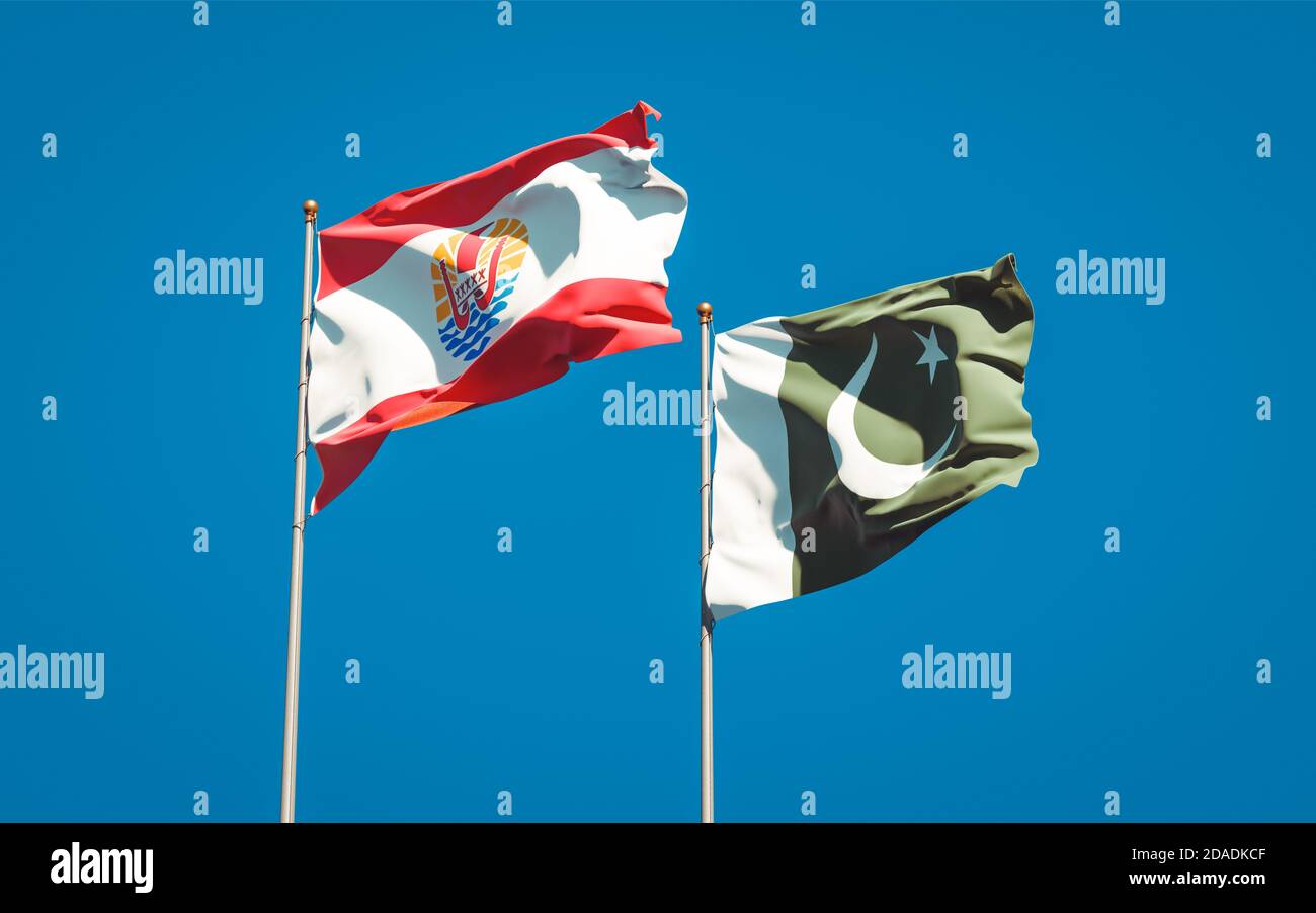 Beautiful national state flags of French Polynesia and Pakistan ...