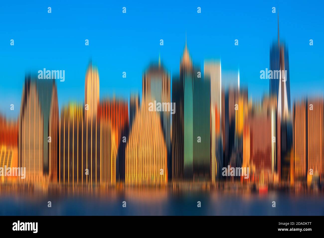 Abstract Blurred Manhattan. Morning New York City skyline with ...