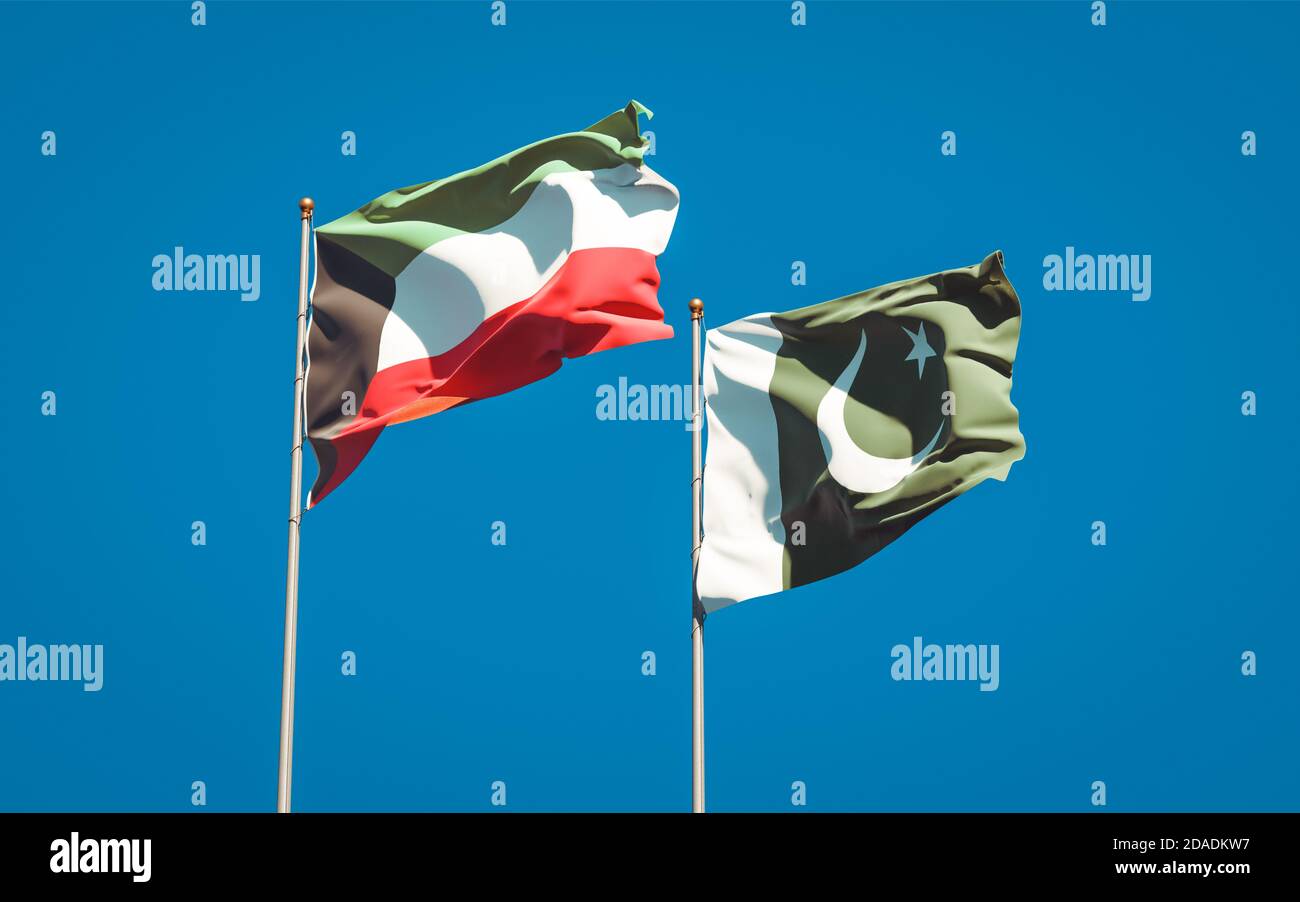 Beautiful national state flags of Kuwait and Pakistan together at the ...
