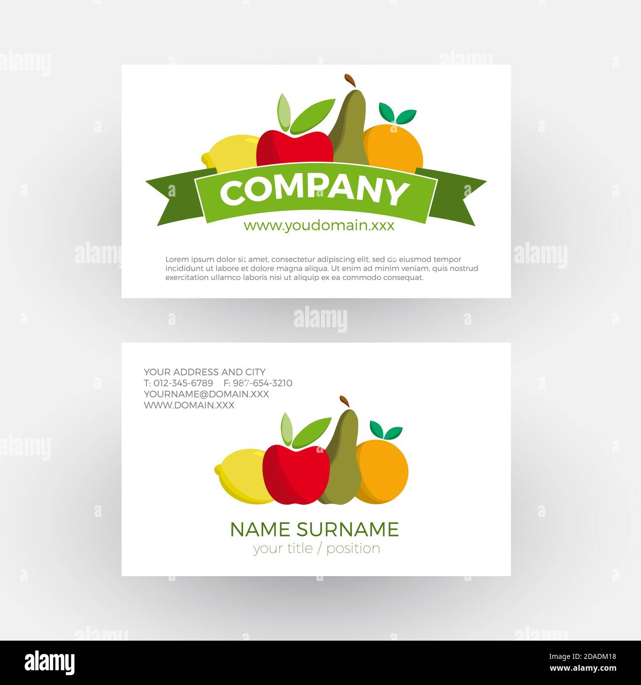 Vector abstract greengrocer, fruit and vegetables. Business card Stock ...