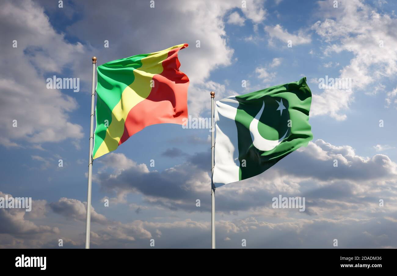 Beautiful national state flags of Republic of the Congo and Pakistan ...