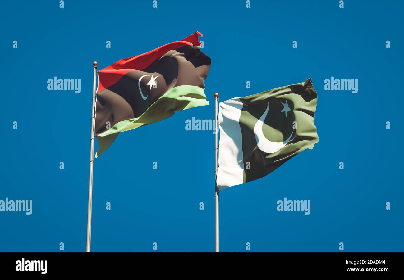Beautiful national state flags of Libya and Pakistan together at the ...