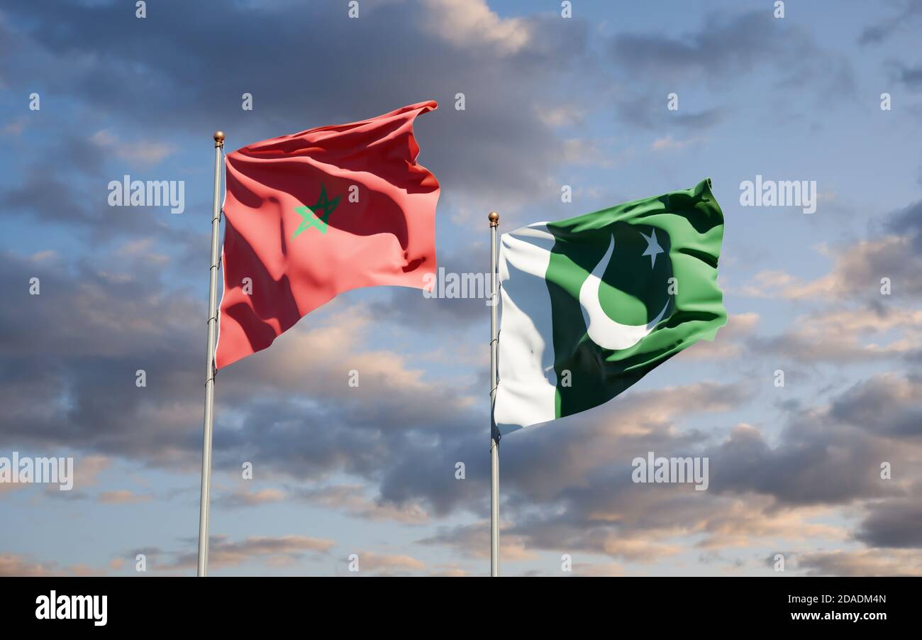 Beautiful national state flags of Morocco and Pakistan together at the ...