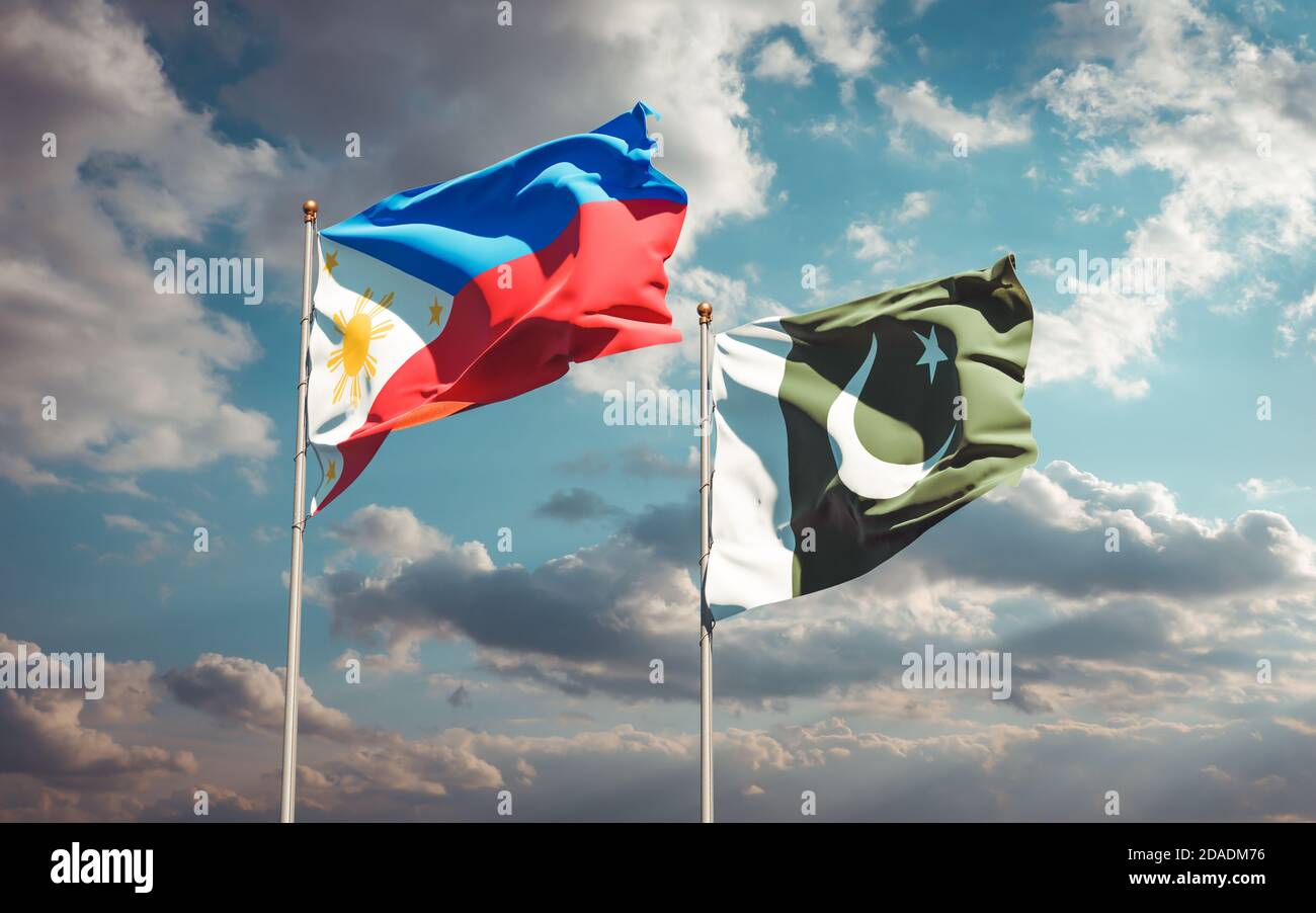 Beautiful national state flags of Philippines and Pakistan together at ...