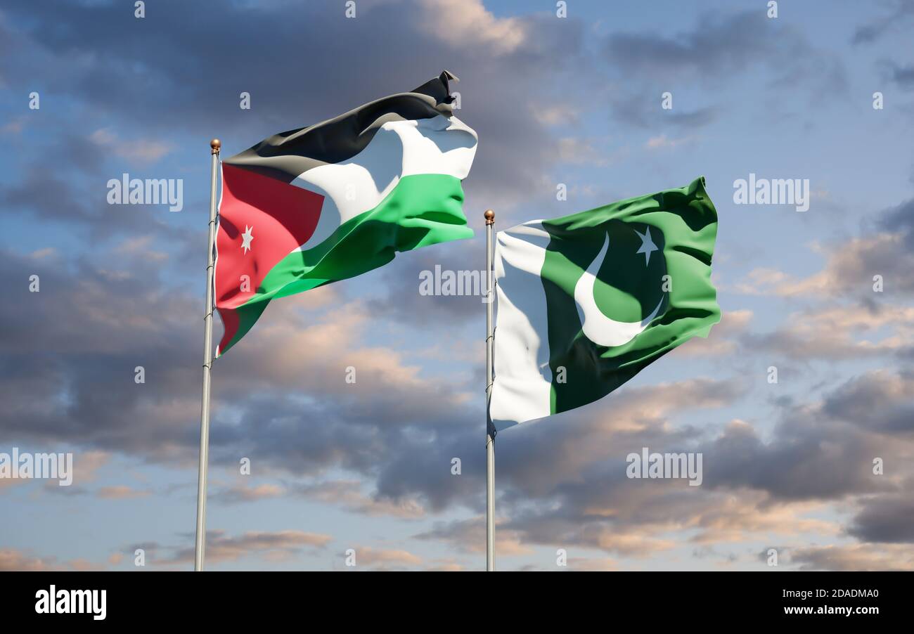 Beautiful national state flags of Jordan and Pakistan together at the ...