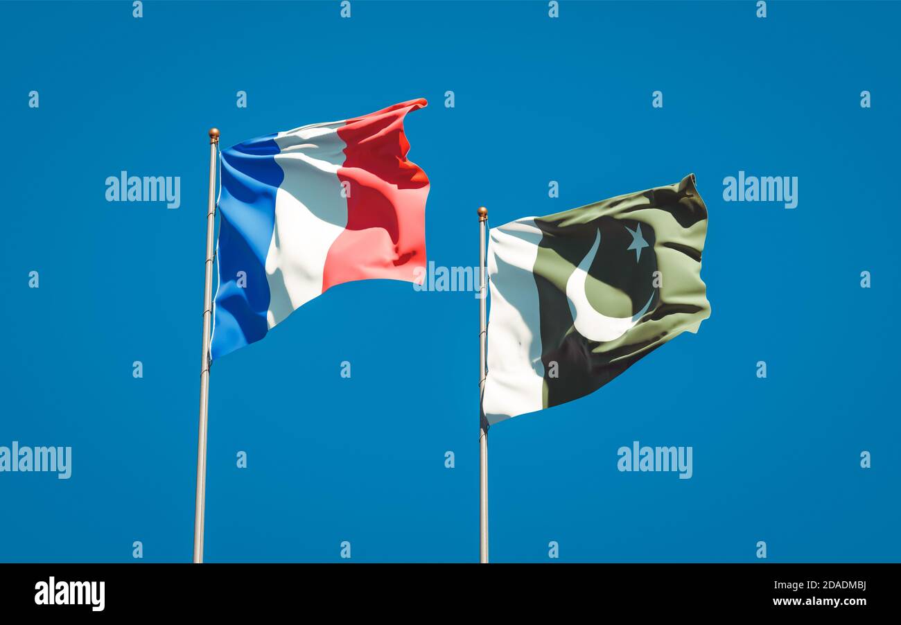 Beautiful national state flags of France and Pakistan together at the ...