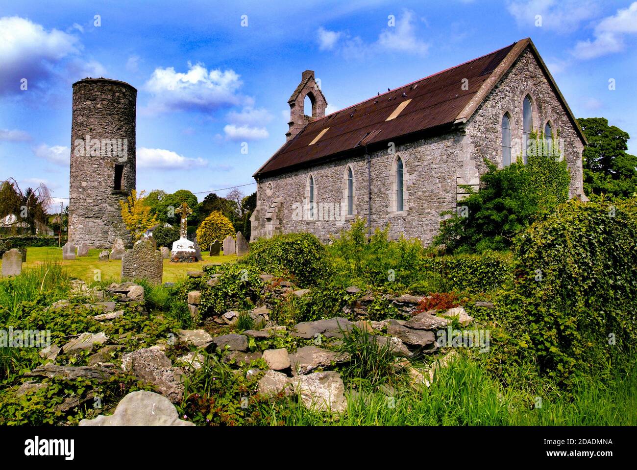 The Round Tower and Church at Inniskeen, County Monaghan, Ireland Stock ...