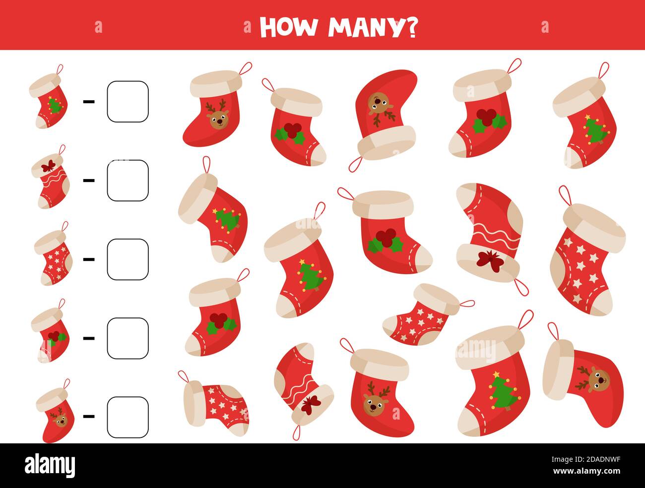 Counting game with cartoon Christmas socks. Math game Stock Vector ...