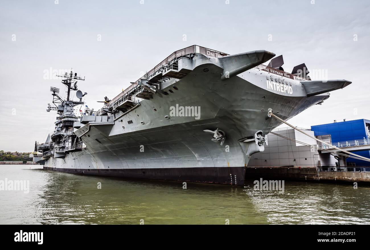 NEW YORK, USA - Apr 29, 2016: Aircraft carrier USS Intrepid fought in ...