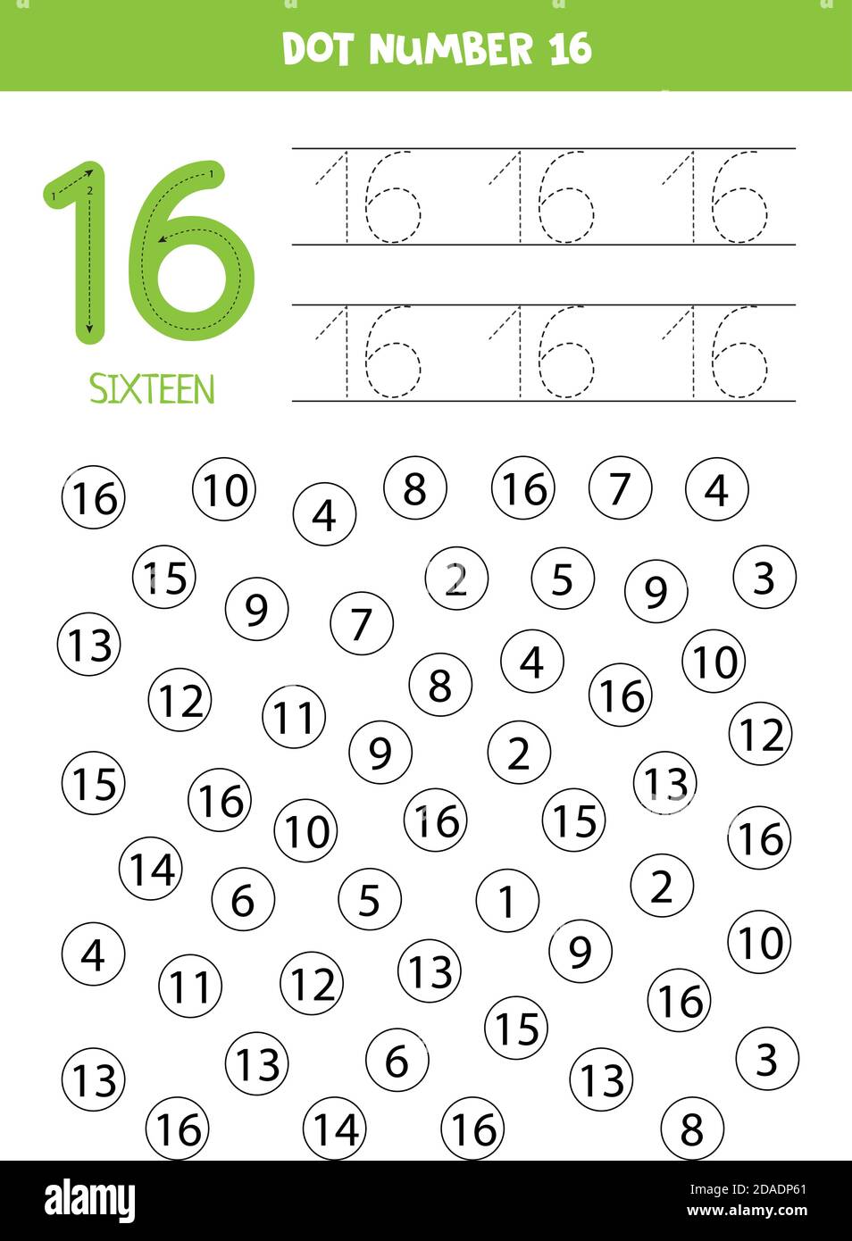 Dot or color all numbers 16. Educational game Stock Vector Image & Art ...