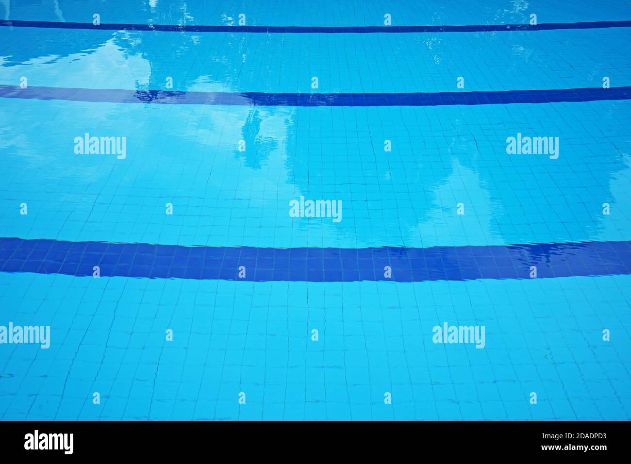 Close up swimming pool row lanes with light and dark blue square floor ...
