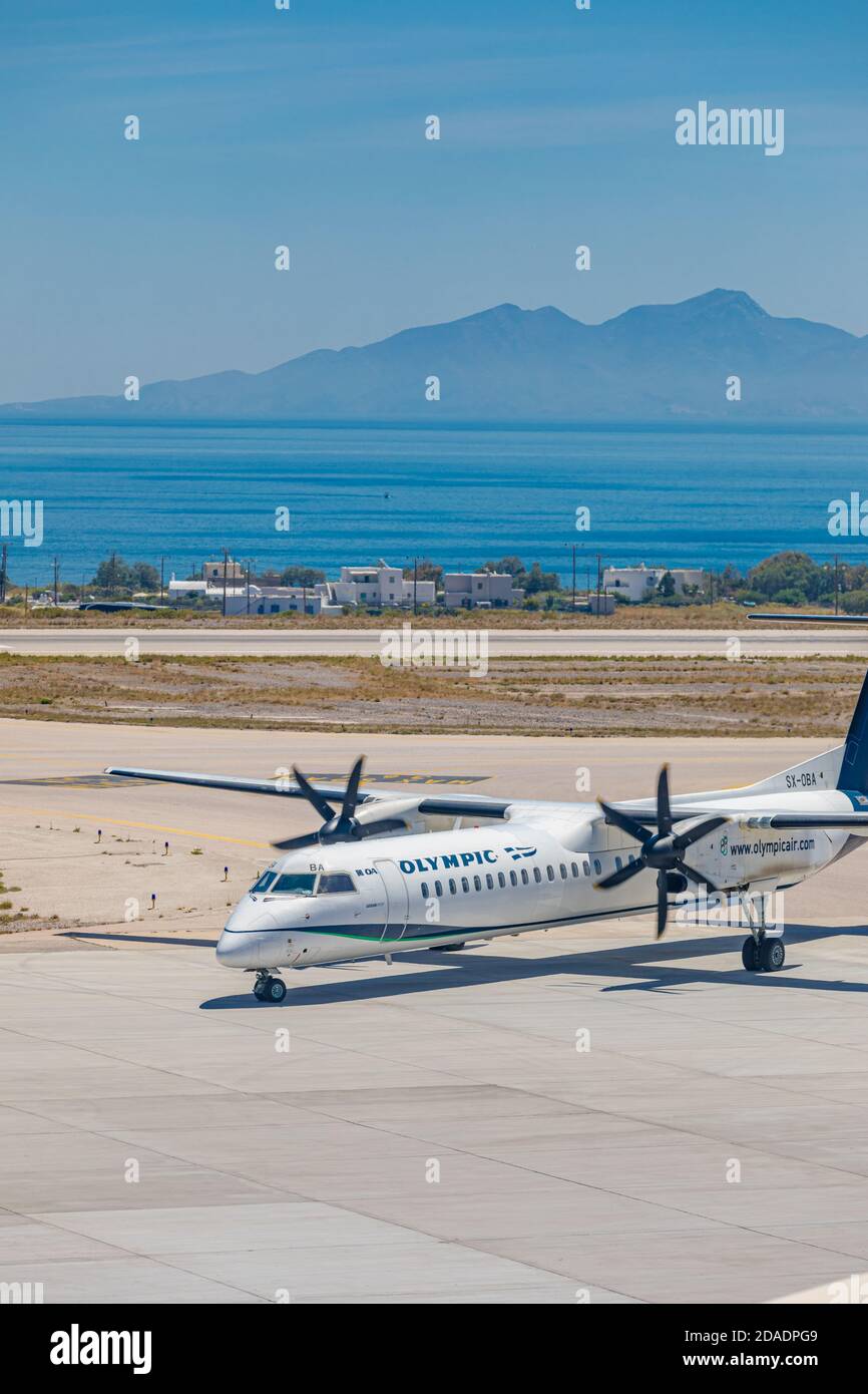 05.13.19 - Santorini, Greece: Olympic Airlines aircraft landing. At the ...