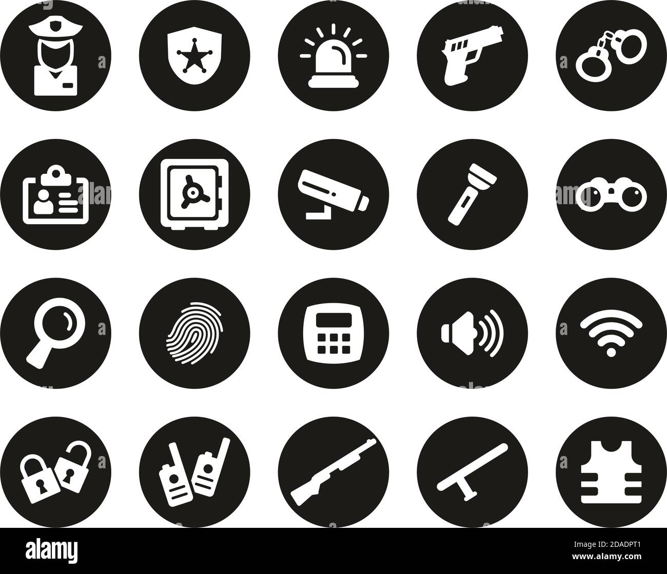 Security System & Equipment Icons White On Black Flat Design Circle Set ...