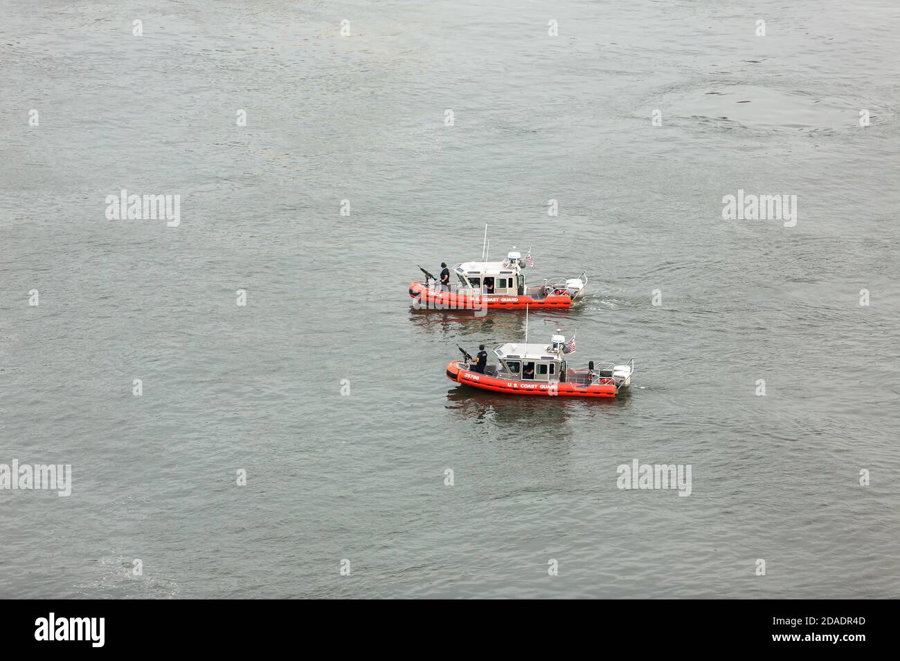 NEW YORK, USA - Sep 21, 2016: US Coast Guard patrol boat with officer ...