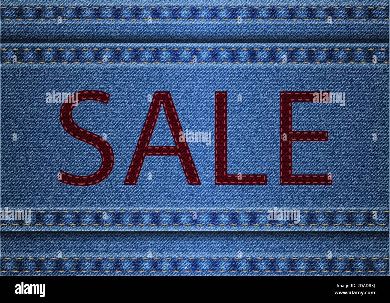 denim background with text sale, red letters, vector illustration, eps ...