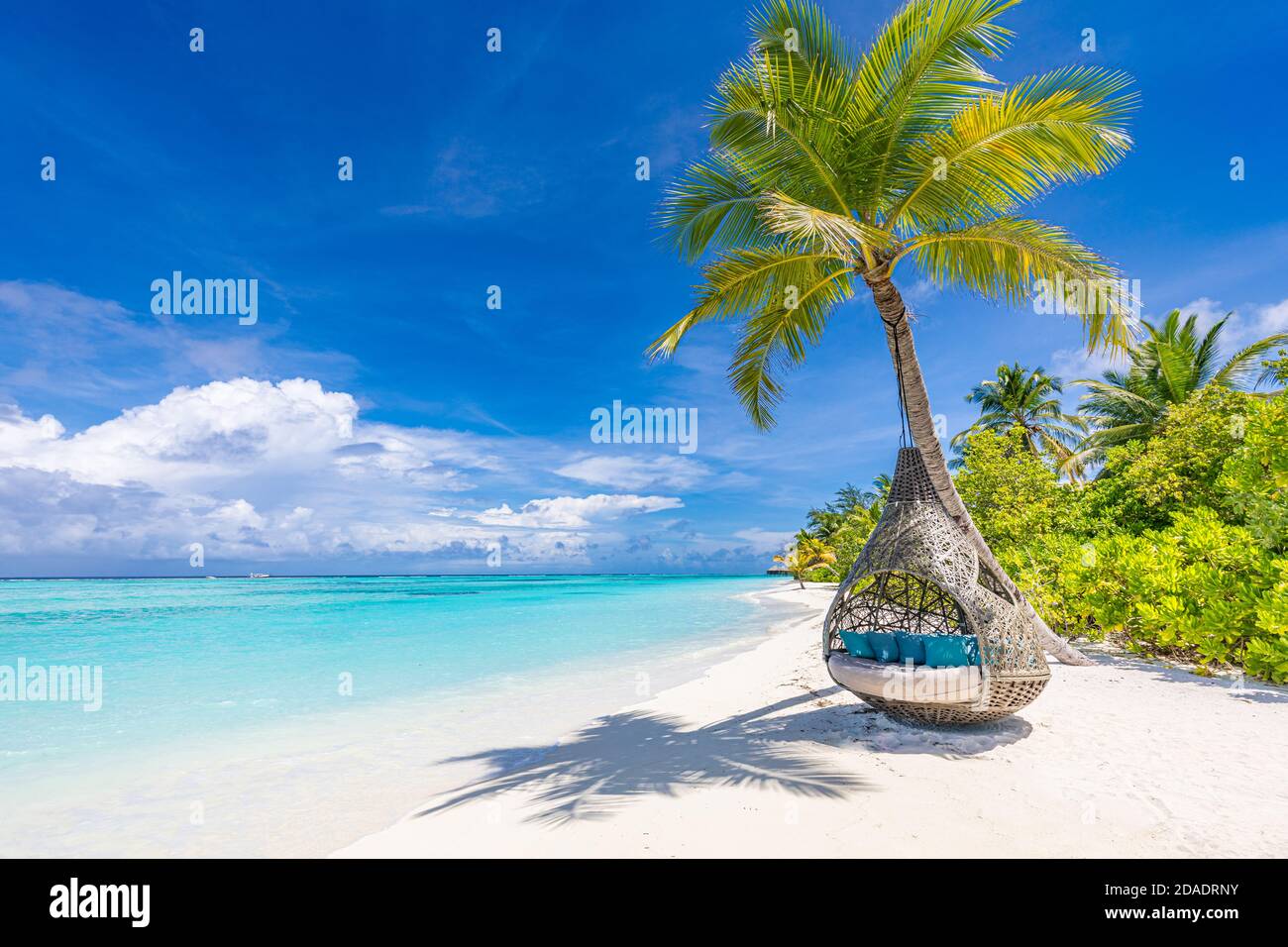 Tropical beach background as summer landscape with beach swing or ...