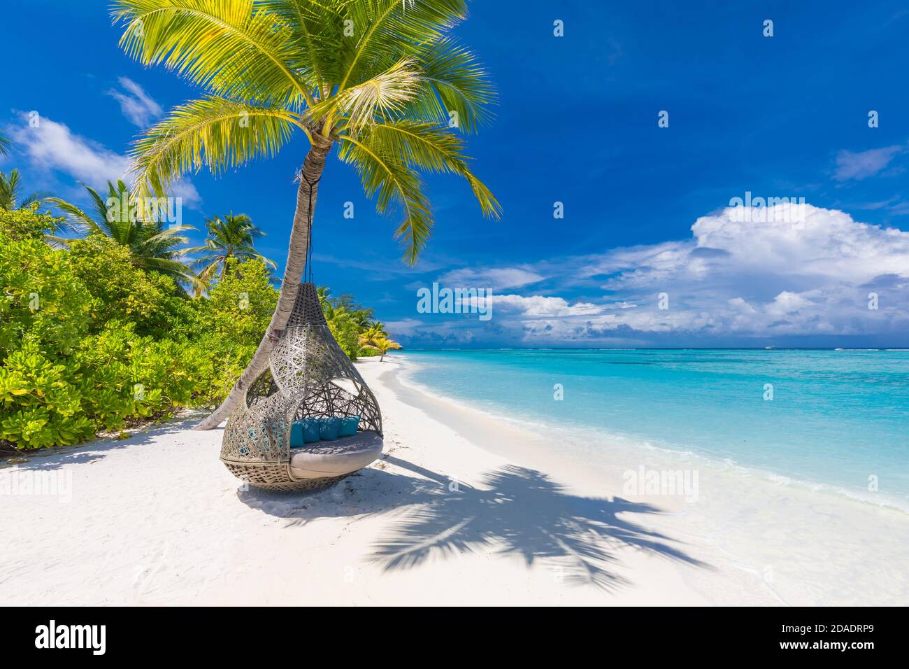 Tropical beach background as summer landscape with beach swing or ...