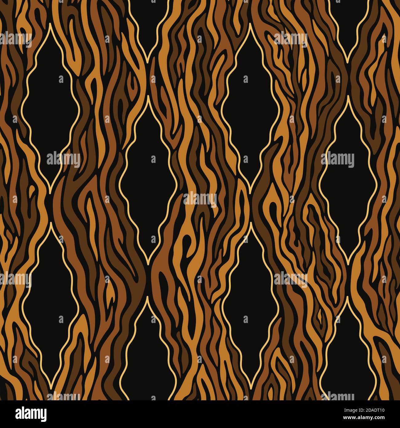 Batik seamless pattern. Black and gold hand drawn vector illustration ...
