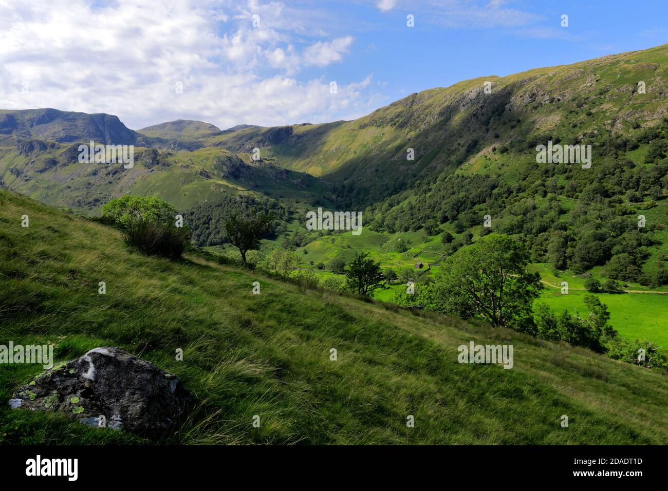Summer view over the Dovedale valley, at the foot of Kirkstone Pass ...