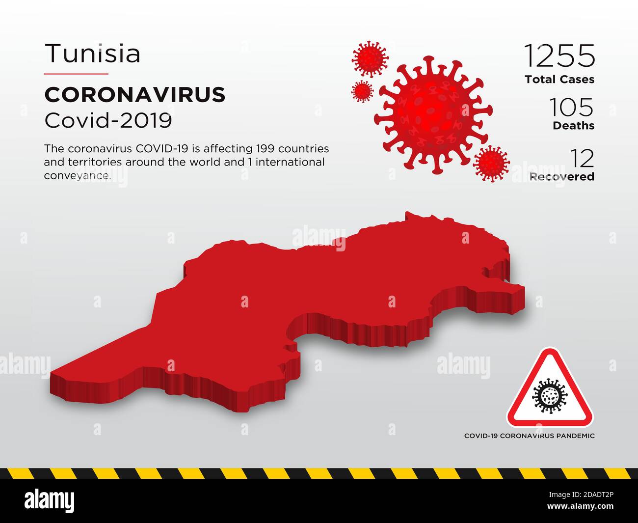 Tunisia Affected Country 3D Map of Coronavirus Disease Design Template ...