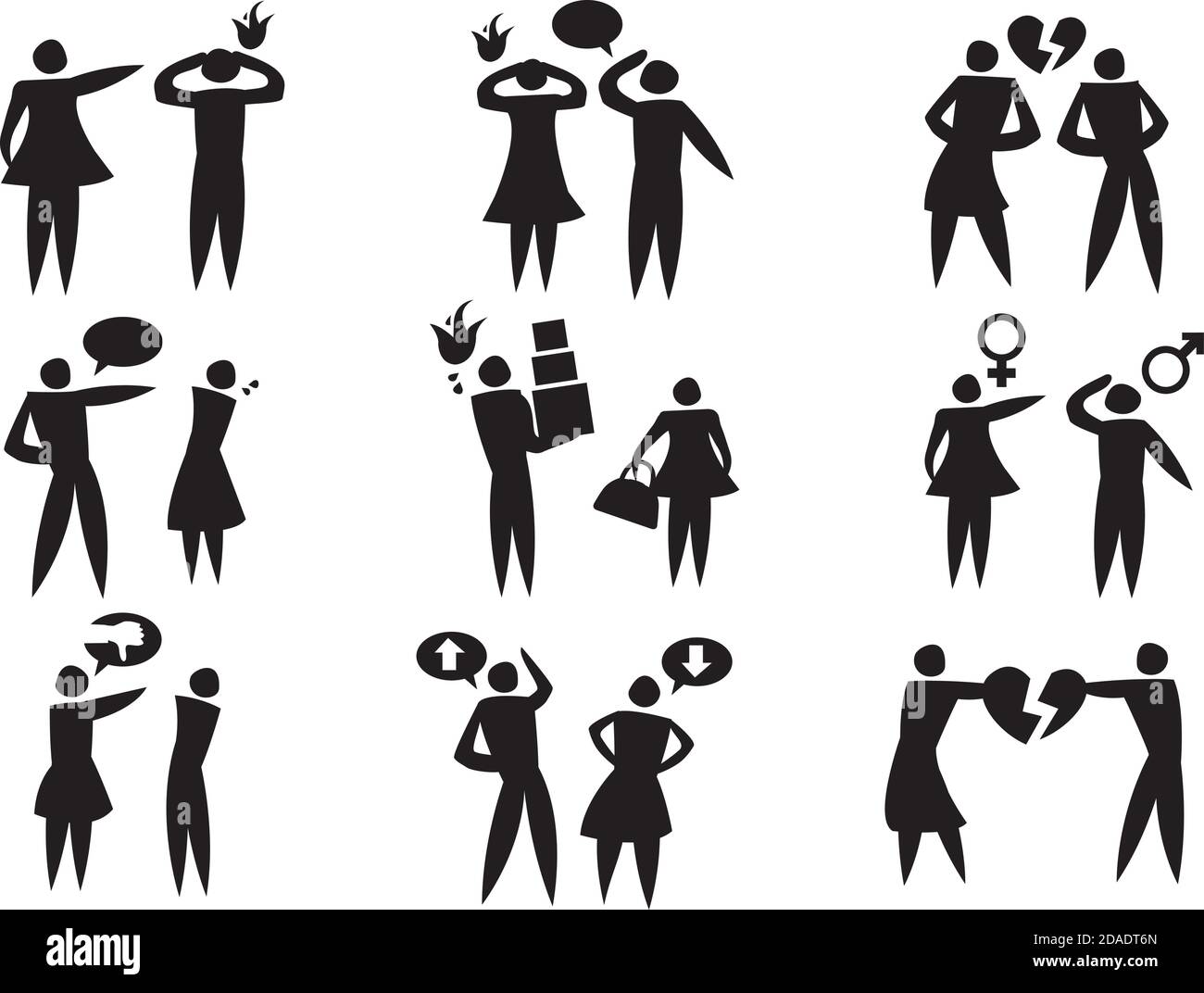 Vector icons depicting man and woman in disagreement and abusive ...