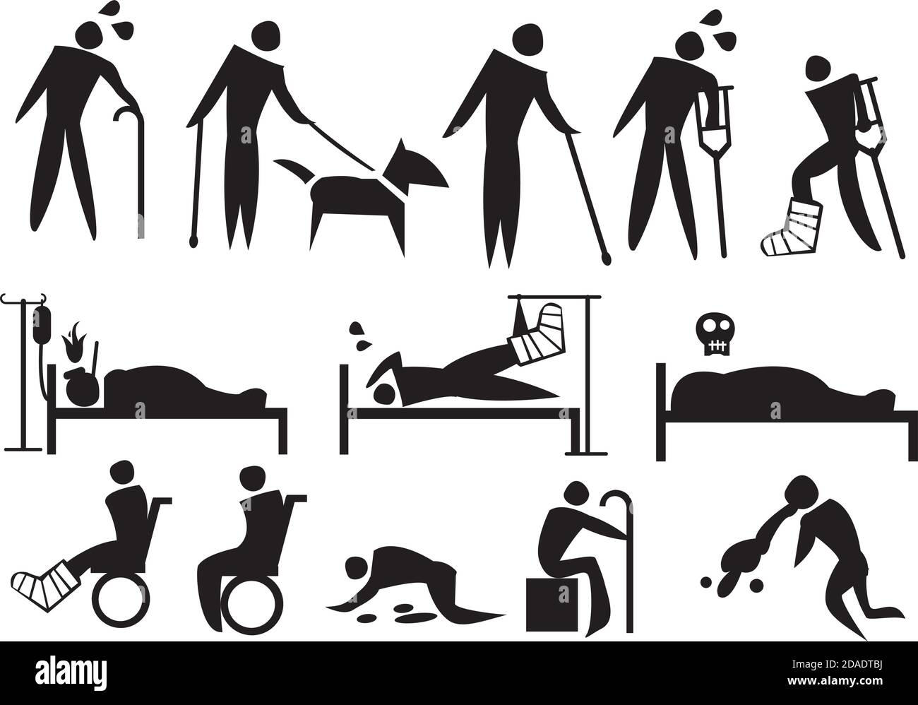 Vector illustration of people with sickness, disabilities and suffering ...