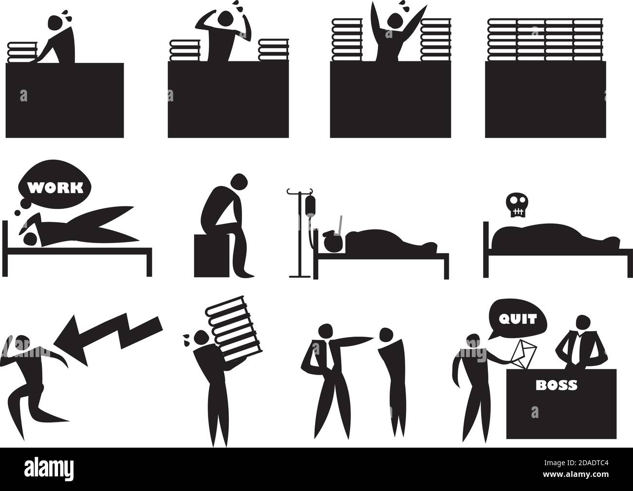 Vector illustration of overworked and stressed out icon man at work ...