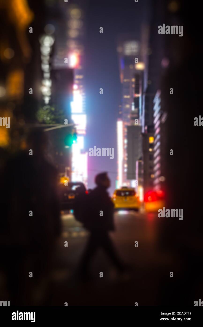 New York City streets at night. Lights and shadows of NYC. Lights of ...