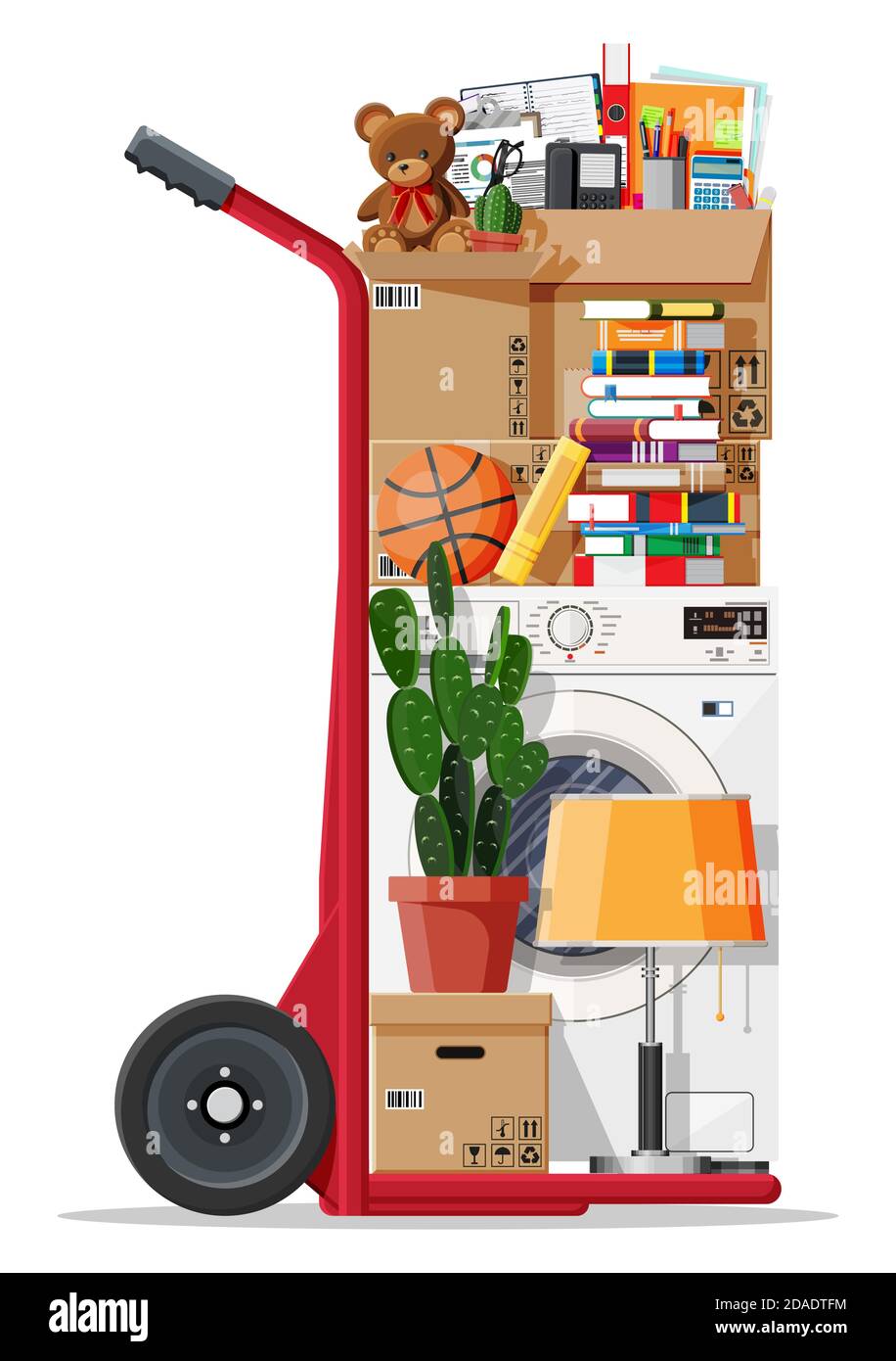 Hand truck and package for transportation. Moving to new house. Family ...