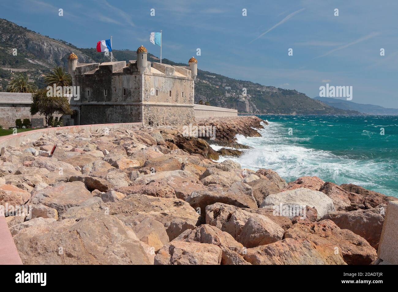 Old bastion on seashore. Menton, France Stock Photo - Alamy