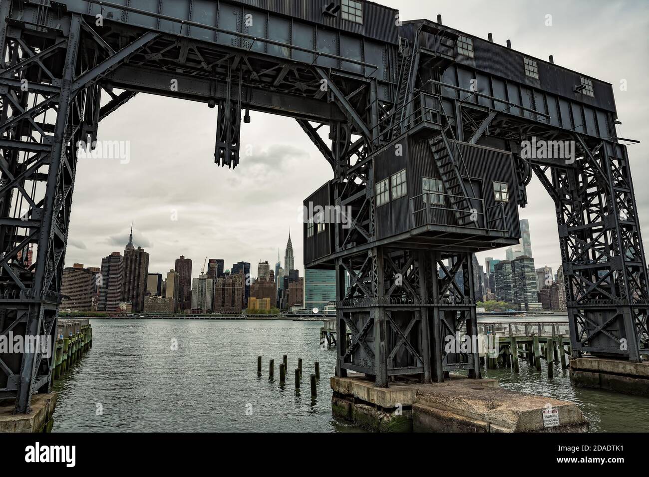 NEW YORK, USA - Apr 27, 2016: Old wharf crane at Hunters Point ...