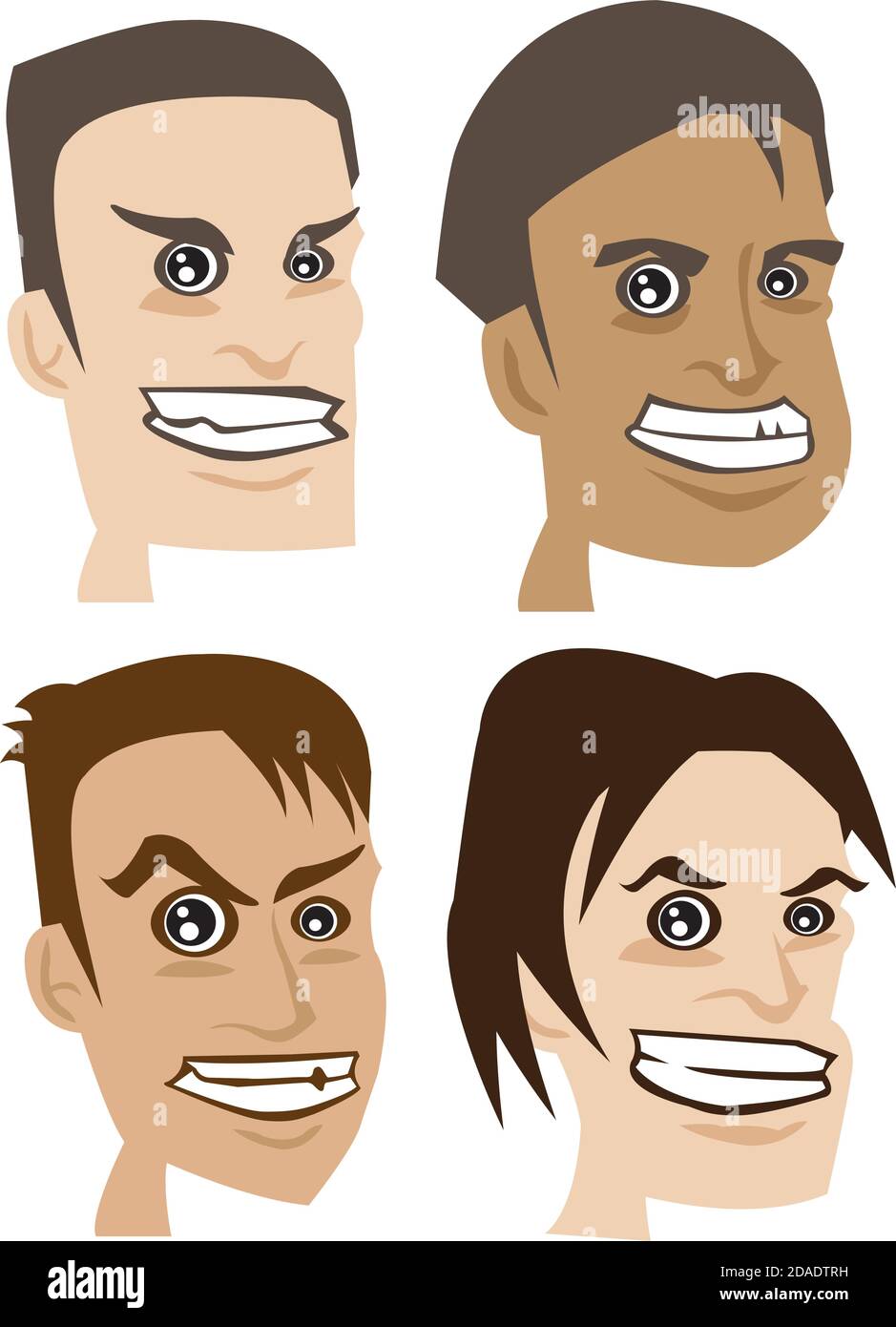 Set of four vector illustration of men's face with menacing expressions ...