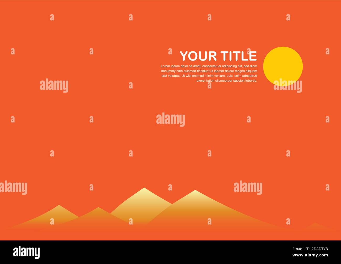 Vector illustration of a layout showing sunset moment over the hills ...